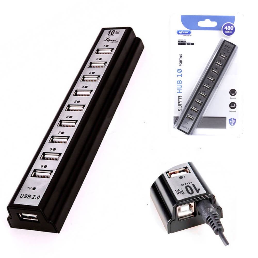 Hub USB 2.0 com 10 Portas e Fonte | Shopee Brasil