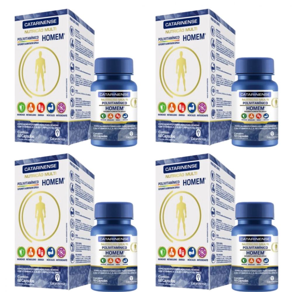 Kit 4 Polivitamínico com 60 Cápsulas Cada Frasco Nutrição Multi Homem ...
