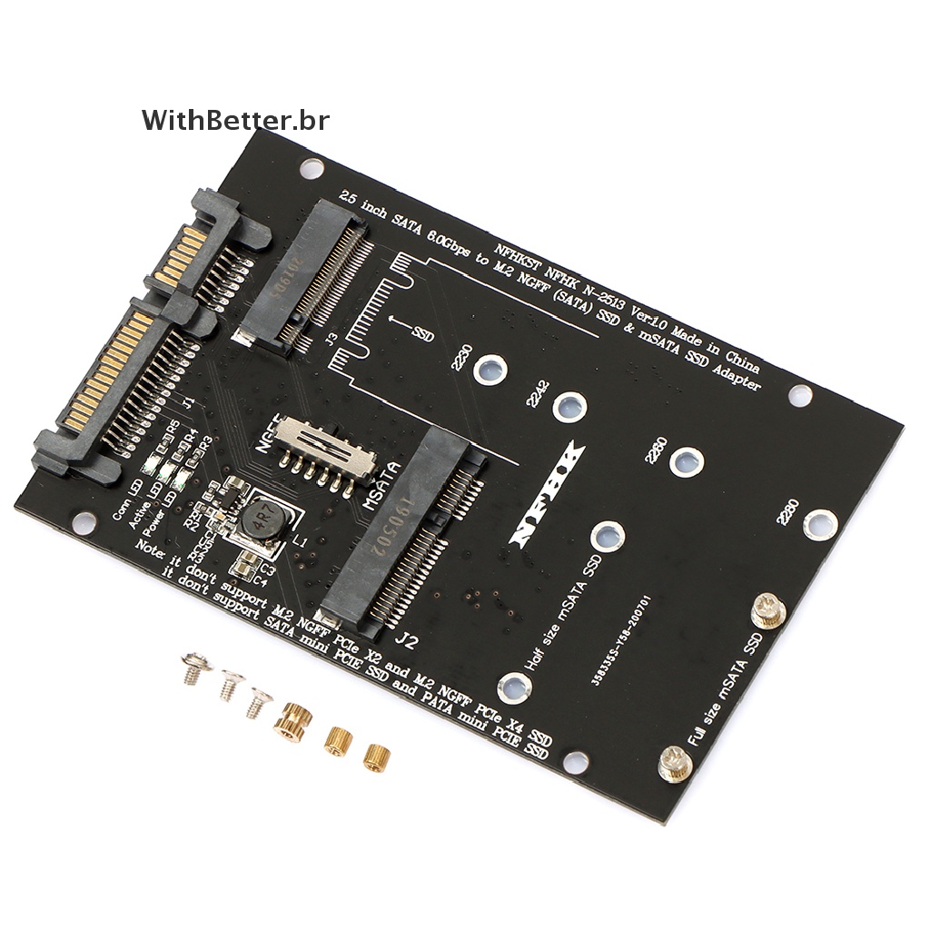 WithBetter M . 2 NGFF MSATA SSD Para SATA 3.0 Placa Conversora 2 Em 1 ...