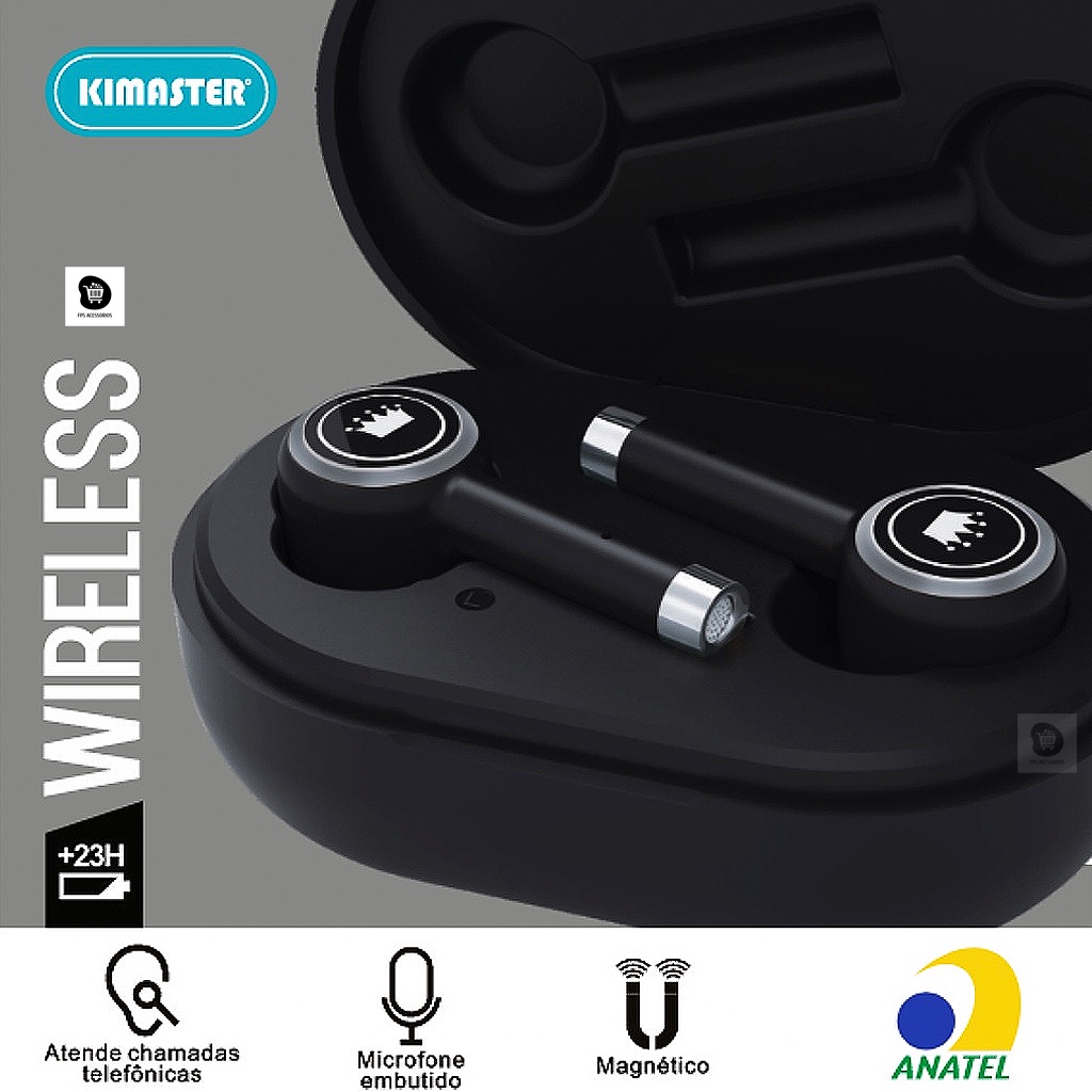 Fone De Ouvido Sem Fio Bluetooth 5.0 - TWS100 KIMASTER (7cm) | Shopee ...