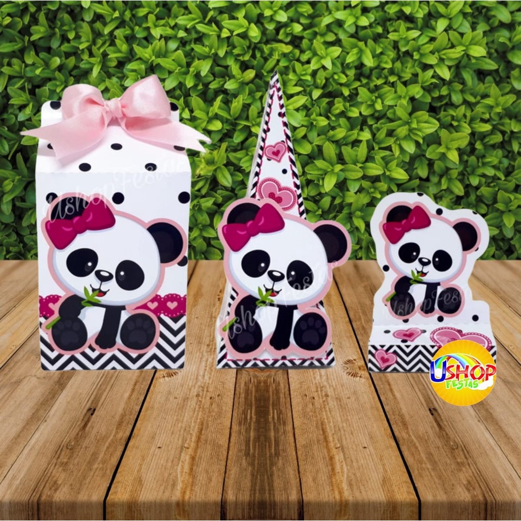 kit Caixa Milk, Cone Pirâmide e Porta Bis Panda Rosa c/10 unidades de ...