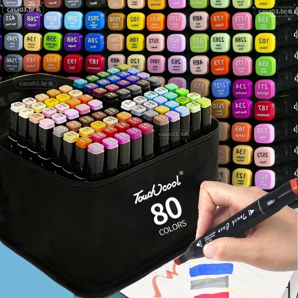12-80 Cores Caneta Marcadora Com Ponta Dupla Pintura De Arte Aquarela ...