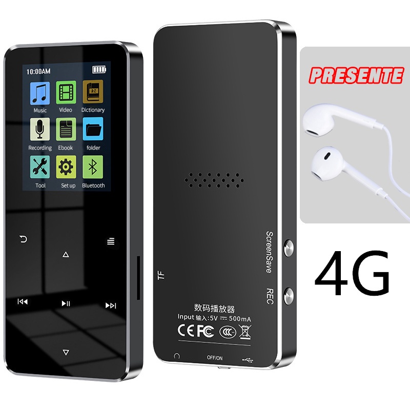 （Construído na Memória）Tela De Memória MP3 MP4 Bluetooth Player Música ...