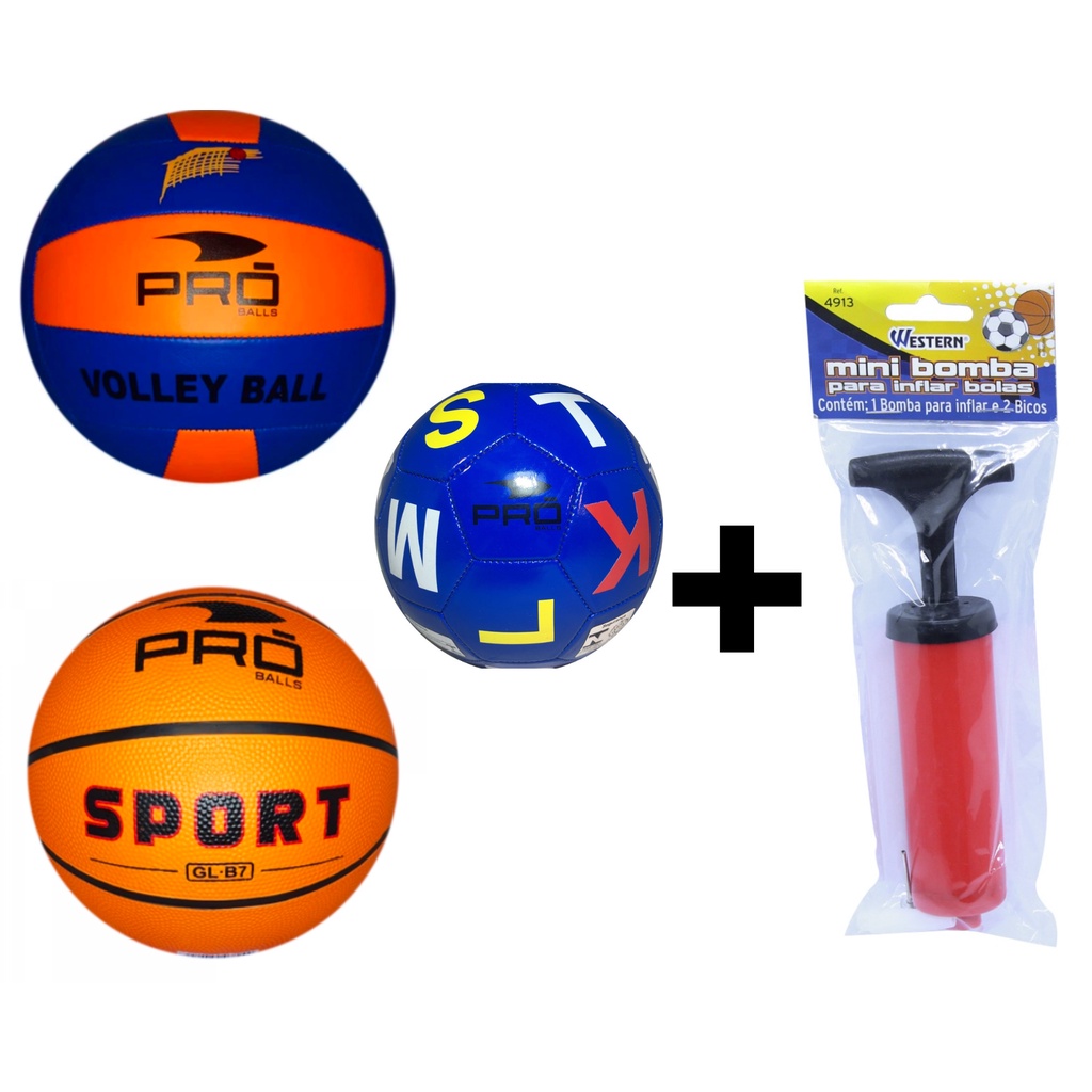 Kit MultiEsportes: 1 Bola de Basquete Tam.7 + 1 Bola de Vôlei + 1 Mini ...