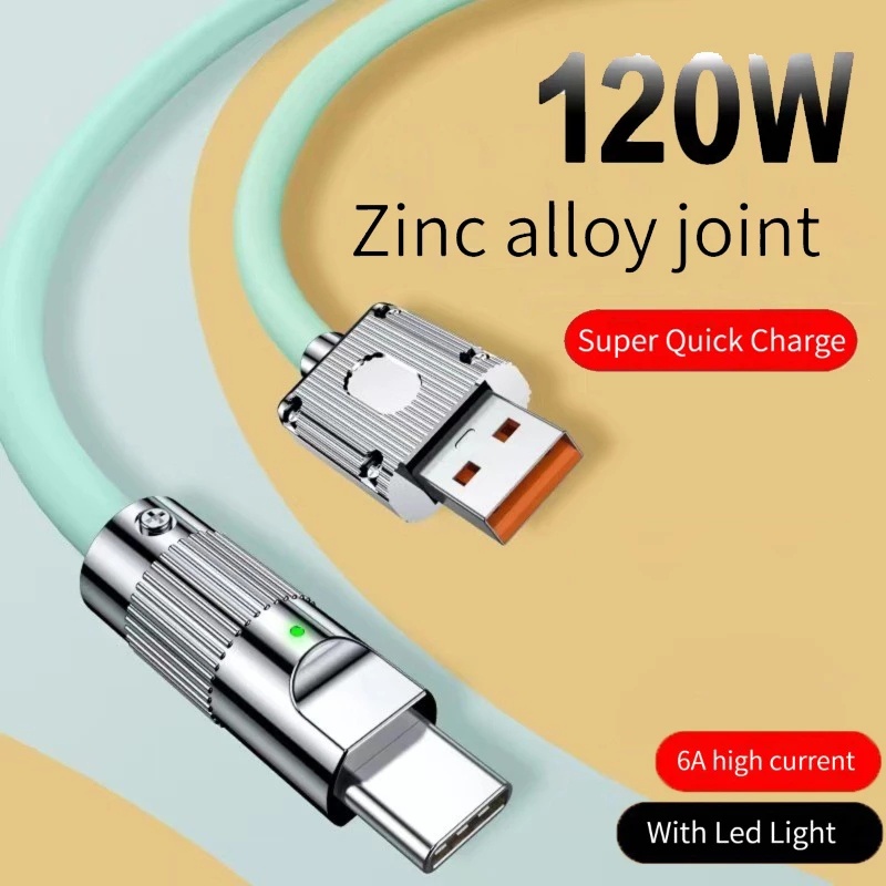 120W 6A Super Aluminum Alloy Interface Tipo C Cabo De Silicone Líquido Linha De Dados USB De ...