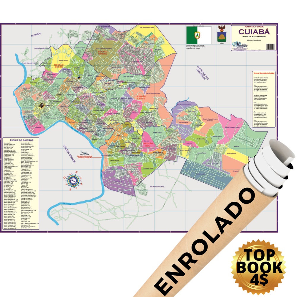Mapa Município Cuiabá Politico Rodoviário Poster Enrolado | Shopee Brasil