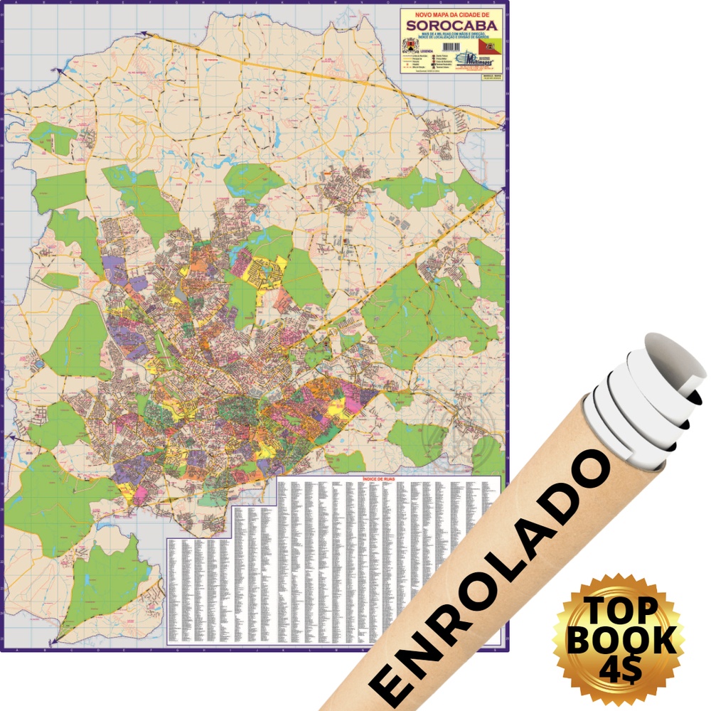 Mapa Sorocaba Politico Ruas Rodoviário Guia Gigante Poster Geográfico ...