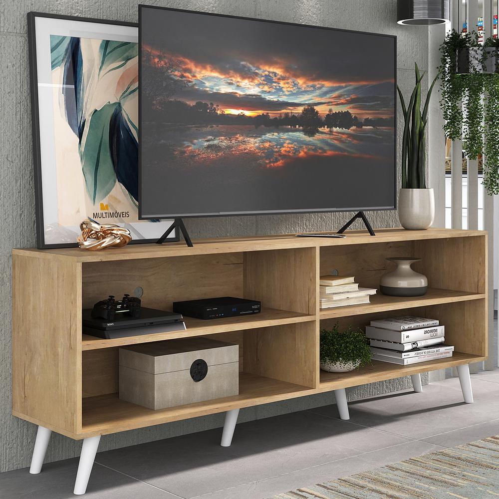 Rack para TV 75" Retrô Jazz Multimóveis MP1017 Rustic/Branco | Shopee ...