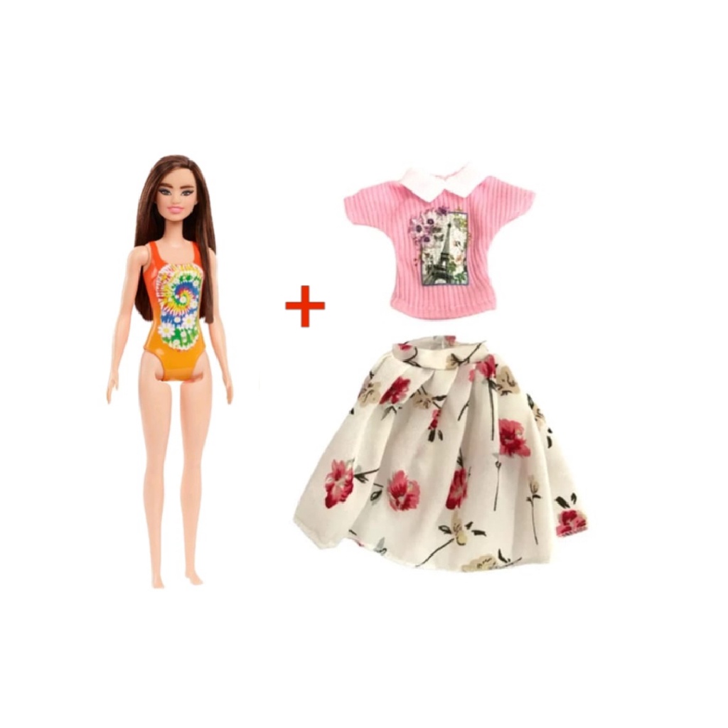 Boneca Barbie Praia Castanha Original Mattel + 1 Roupinha e 1 Sapatinho ...