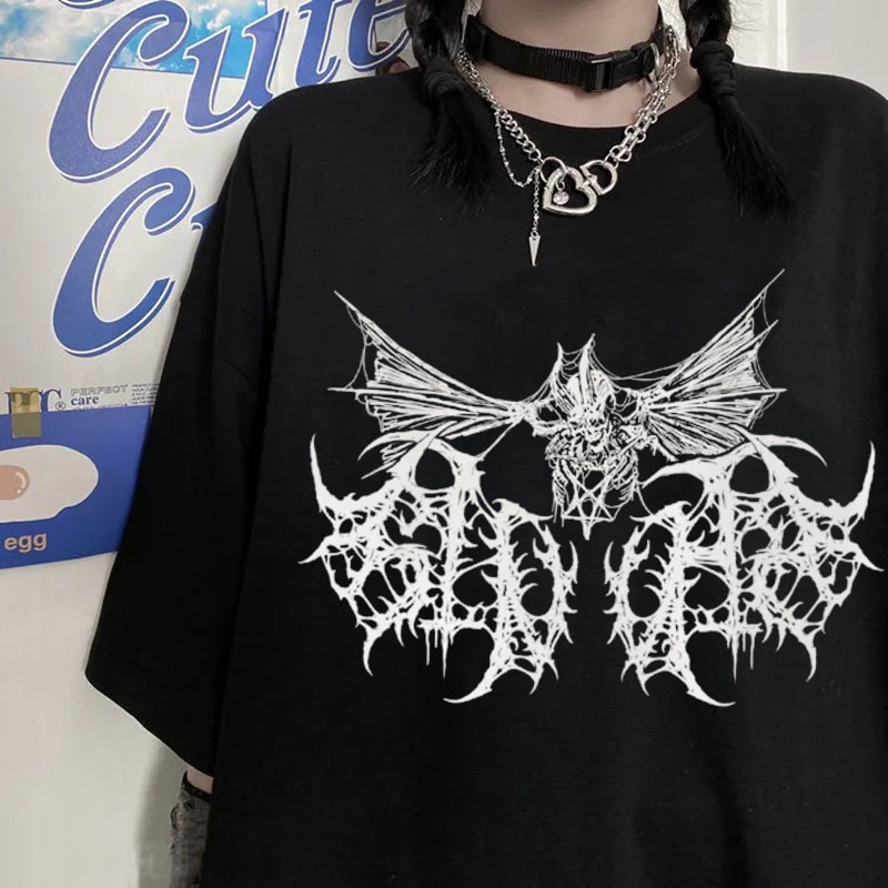 Camisa Harajuku y2k Punk Goth Streetwear Crânio Caveira neon ...