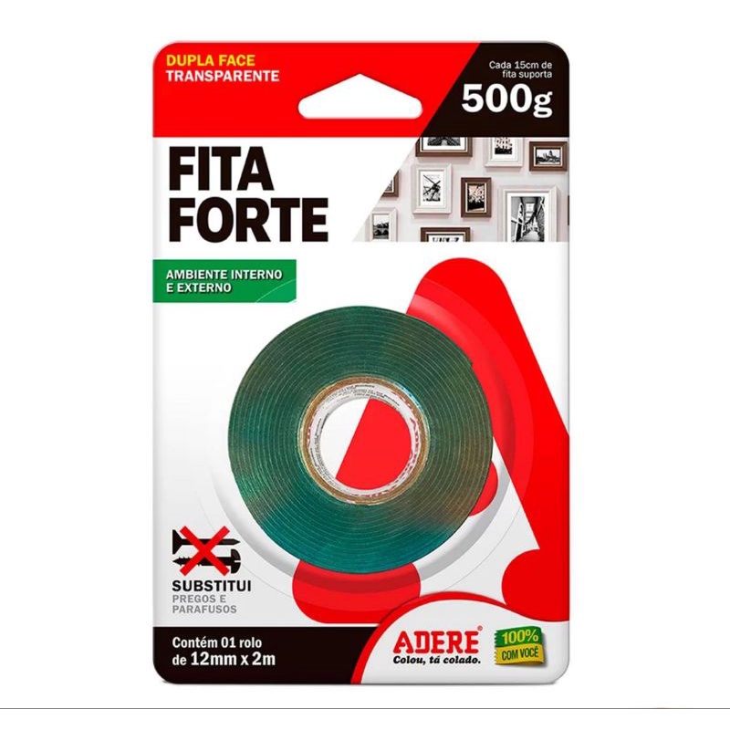 Fita dupla face aderé 12mmx2m cada 15cm de fita suporta até 500g ...
