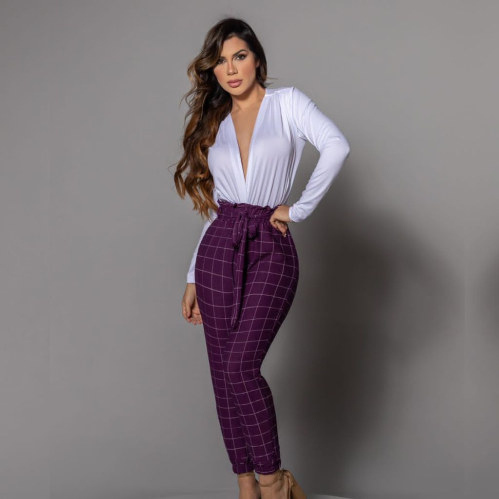 Conjunto Feminino Bory Body manga Longa Calça Xadrez 36 ao 42 | Shopee ...
