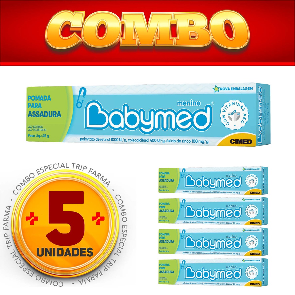 Kit 5 Unidades Babymed Menino Cimed Pomada Para Assaduras infantil 45g ...