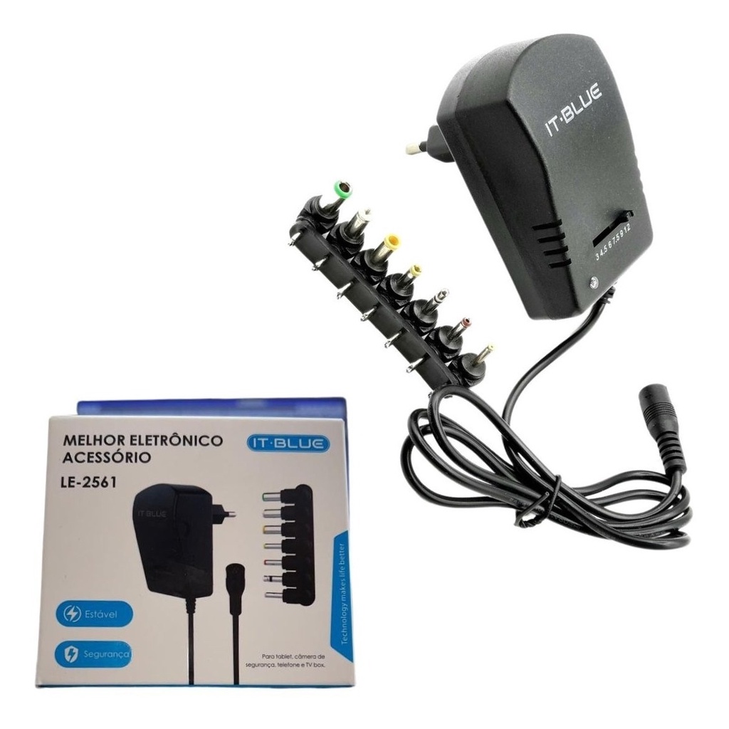 Fonte Universal Bivolt Regulável 3v 4.5v 6v 7.5v 9v 12v 3a 30w 6 Plugs ...