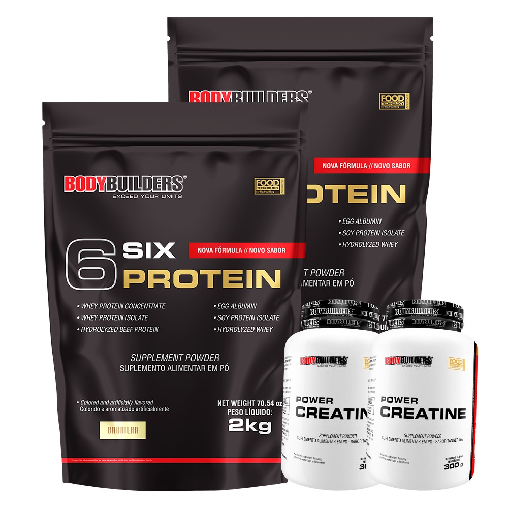 KIT 2x Whey Protein 6 Six Protein + 2x POWER Creatina 300g ...