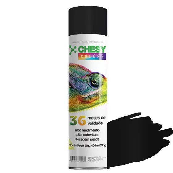 Tinta Spray Chesy Colors 400ml - Preto Brilho / Preto Fosco / Branco ...