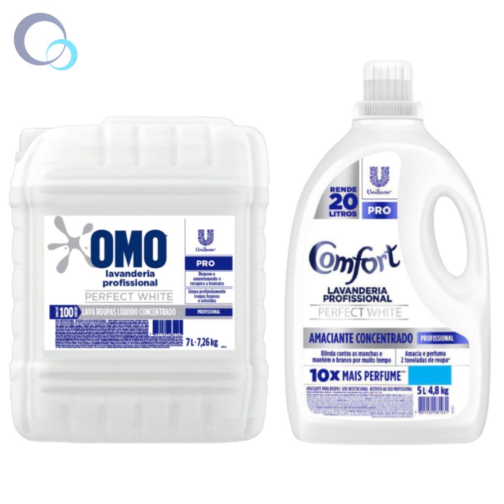Kit Lava Roupas Omo White 7L + Amaciante Comfort Perfect White 5L ...