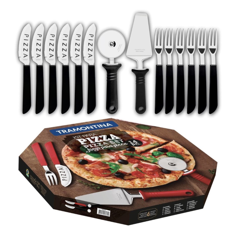 Kit Para Pizza Tramontina 14 Peças Preto 24348 | Shopee Brasil
