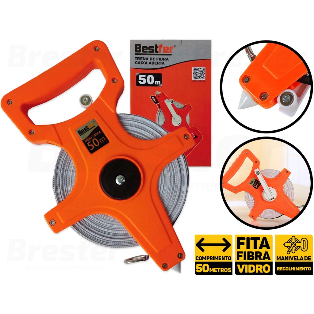 Trena Longa Caixa Aberta 50 Metros X 19 Mm Fita Fibra De Vidro Com ...