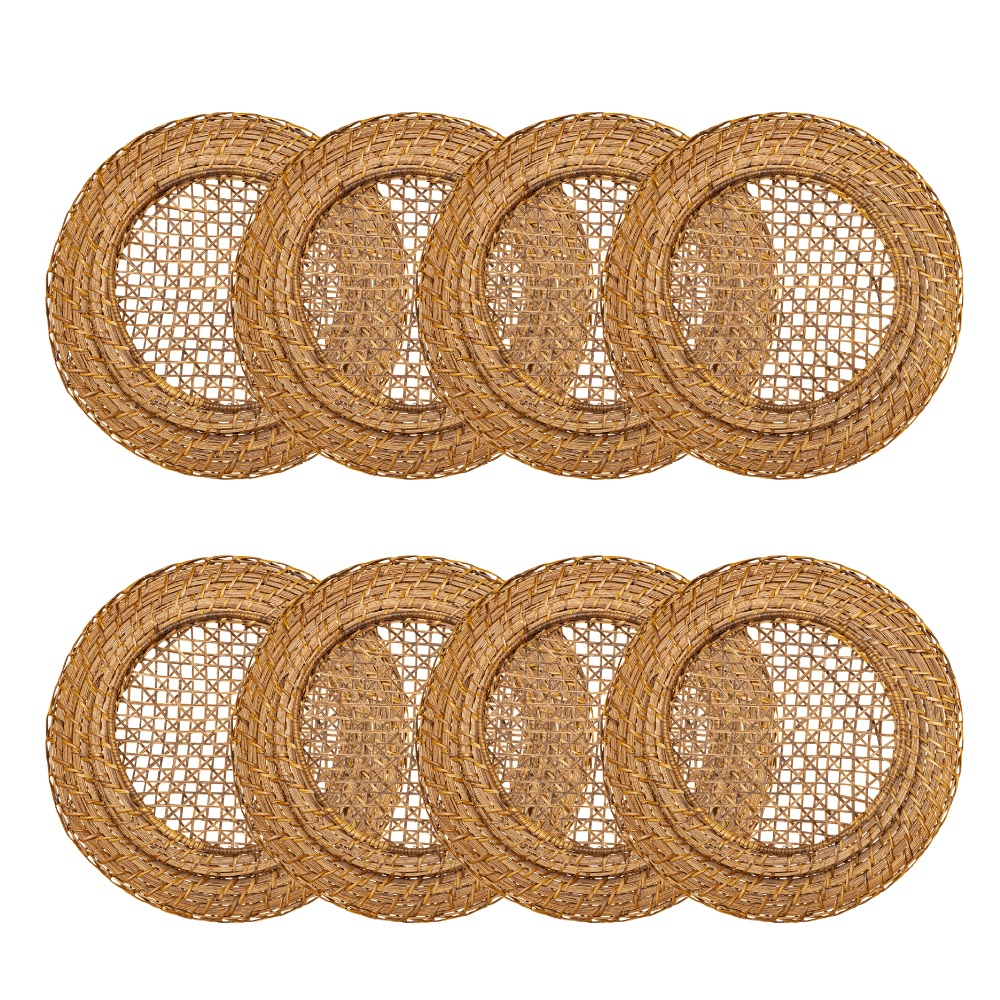 Kit 8 Sousplat Rattan Bambu Redondo 32cm Rustico Telinha Natural ...