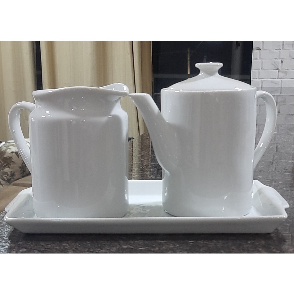 Jogo Café e Chá Mesa Posta, Bandeja + Bule bico longo 800ml + Jarra Leiteira 800ml - Kit ...
