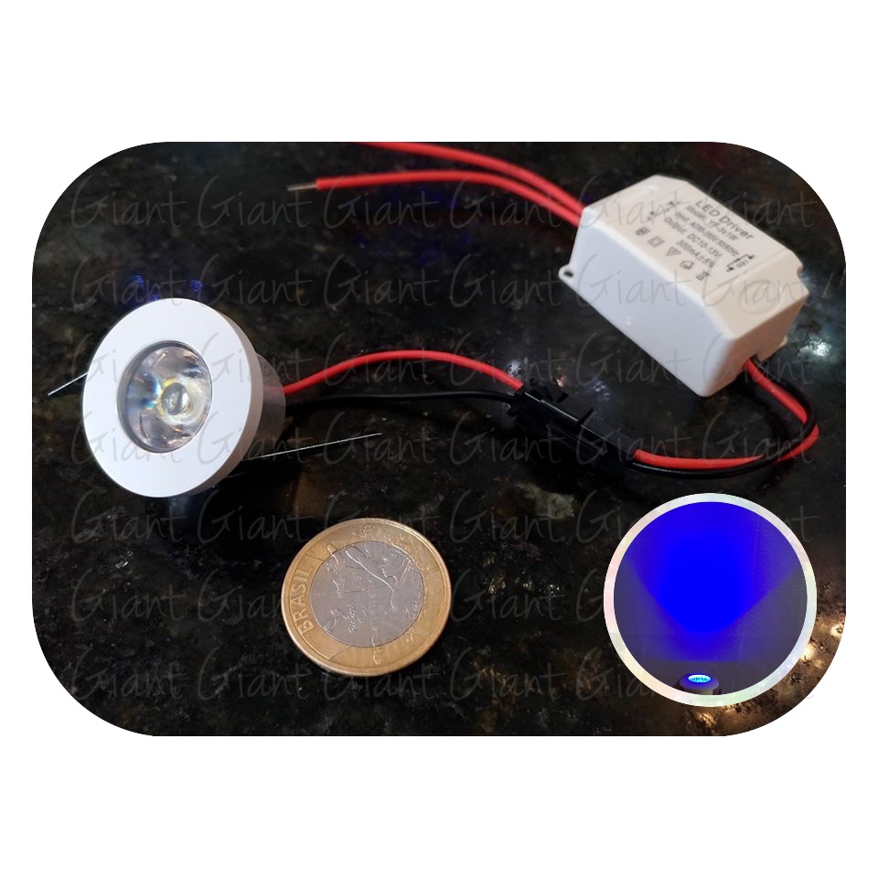 KIT 4 - Mini Spot Luz Azul Led 1w Embutir Bivolt Marcenaria Gesso ...
