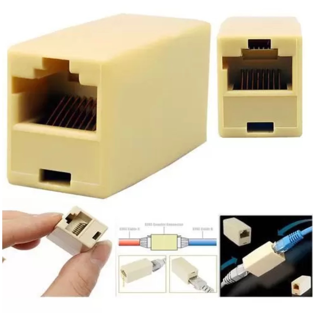 Adaptador Emenda Conector Rj45 Fêmea Extensor Cabo Rede 8x8 | Shopee Brasil