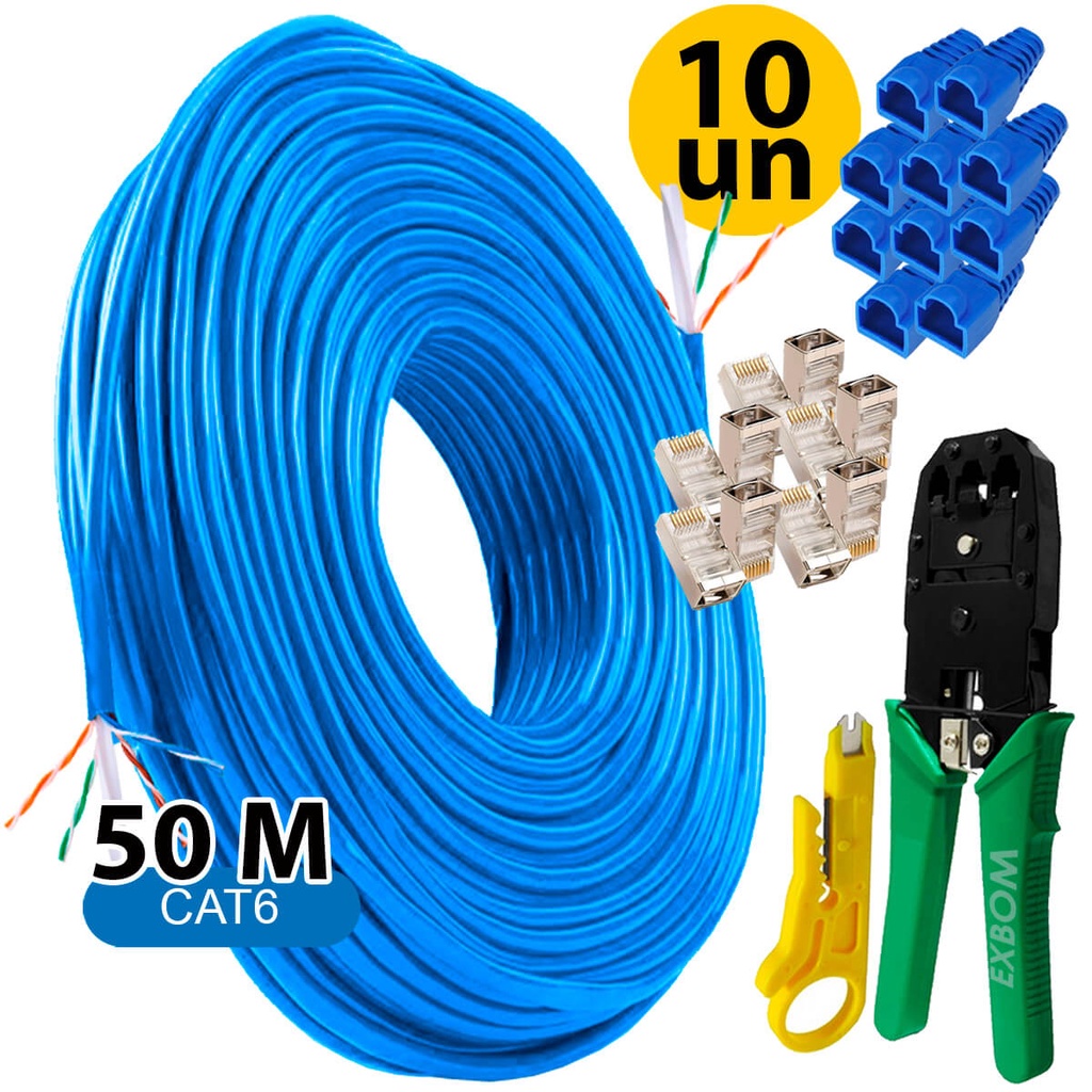Kit Cabo De Rede Cat6 Utp 50 Metros + Alicate Crimpar + Rj45 | Shopee ...