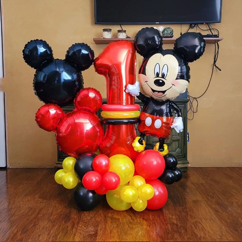 32pcs/Conjunto Mickey Mouse Foil Balloons Vermelhos De Látex Preto Número De 32 Polegadas Bolas ...