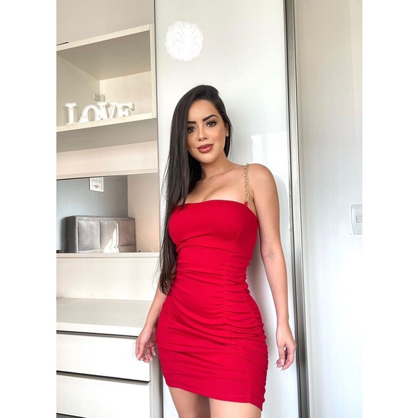 Vestido Corrente Feminino Curto Colado Blogueira Sexy festa moda gringa | Shopee Brasil