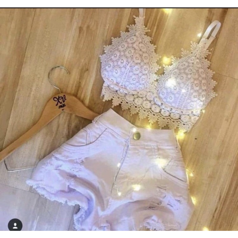 Conjunto shots mas top de renda com bojo | Shopee Brasil