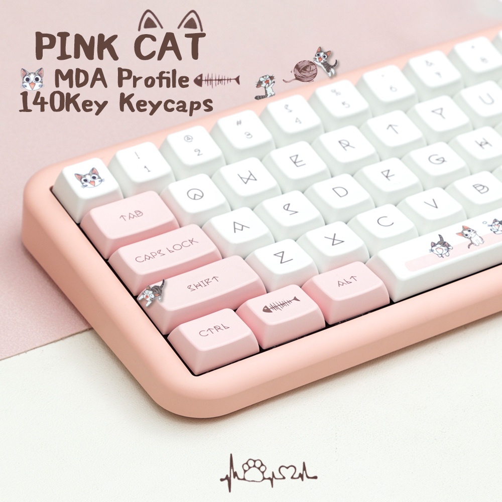Perfil MDA PINK CAT Keycaps 140keys PBT Teclado Compatível Gateron ...