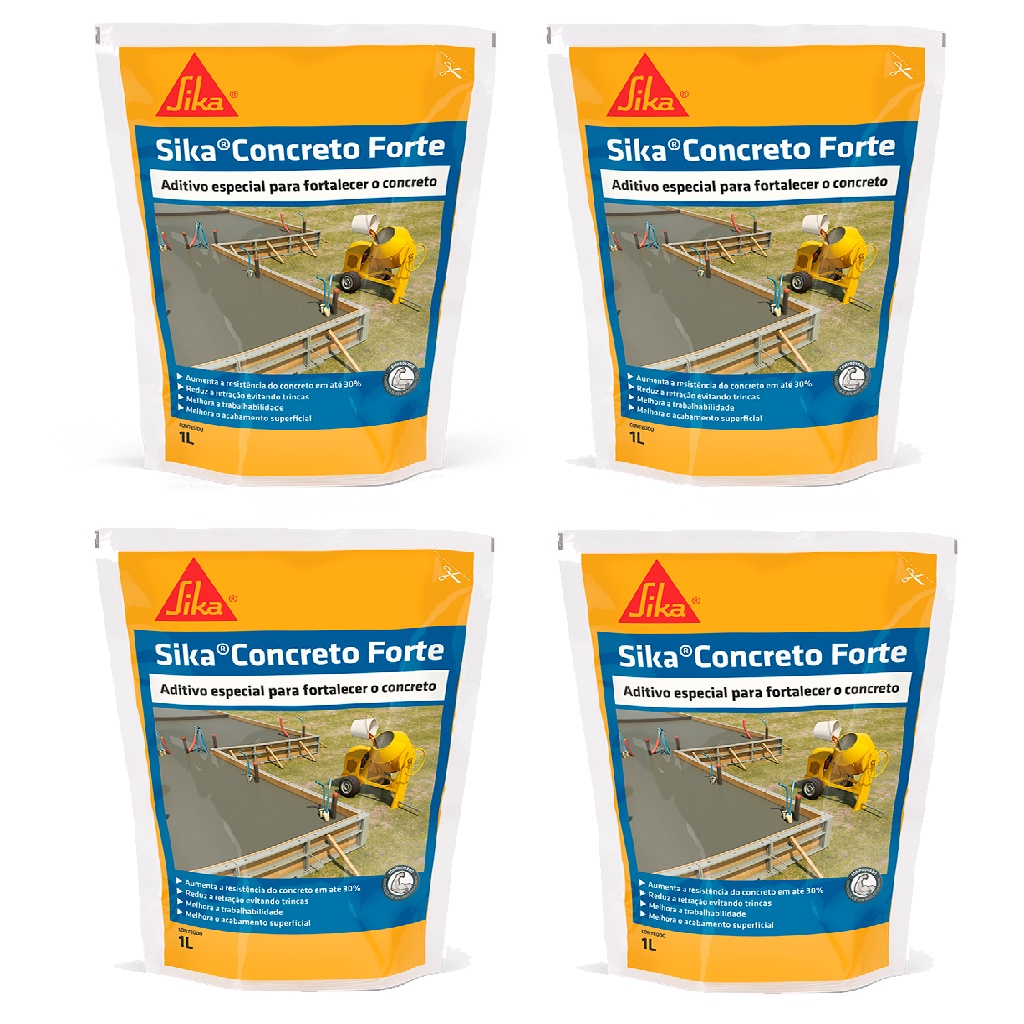 Aditivo Sika Concreto Forte 1 Litro - Kit C/ 4 Unid | Shopee Brasil