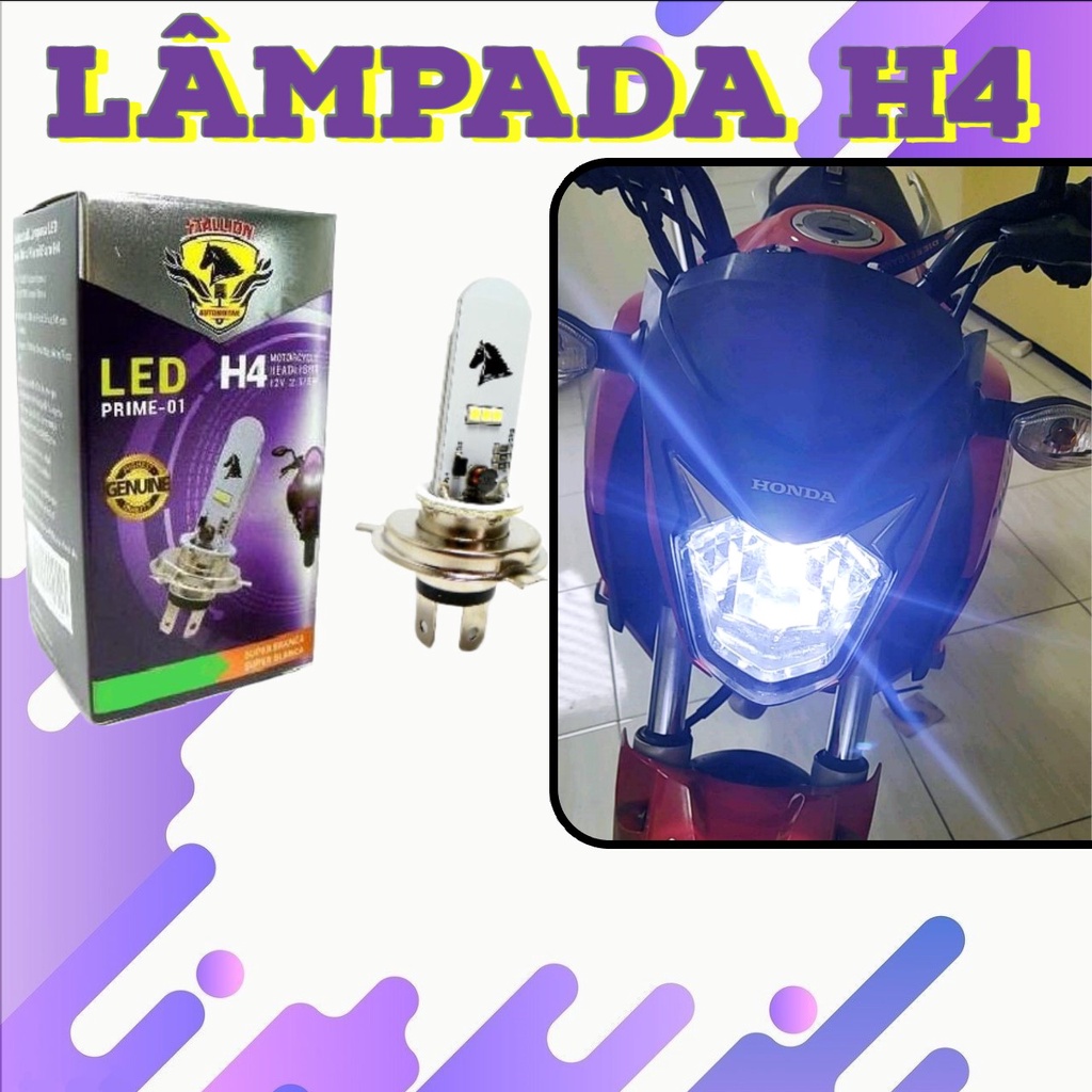 Lâmpada Farol Led Moto Stalion Moto H4 Super Led Efeito Xenon 8000k Cg ...