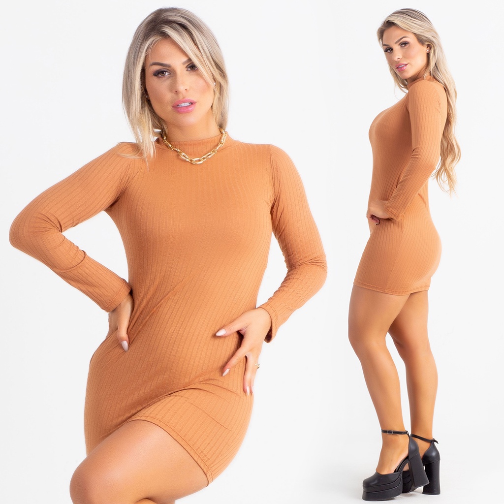 Vestido Feminino Curto Manga Longa Tubinho Rosa Pink Moda Feminina | Shopee Brasil