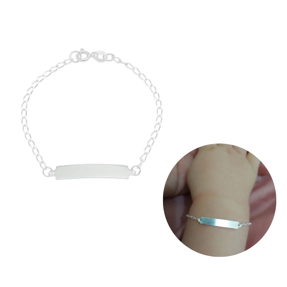 Pulseira Infantil Prata 925 Plaquinha Lisa | Shopee Brasil