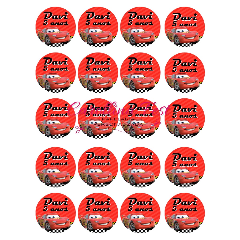 Adesivos Redondo Personalizado Carros/ Relâmpago Mcqueen - Tubetes ...