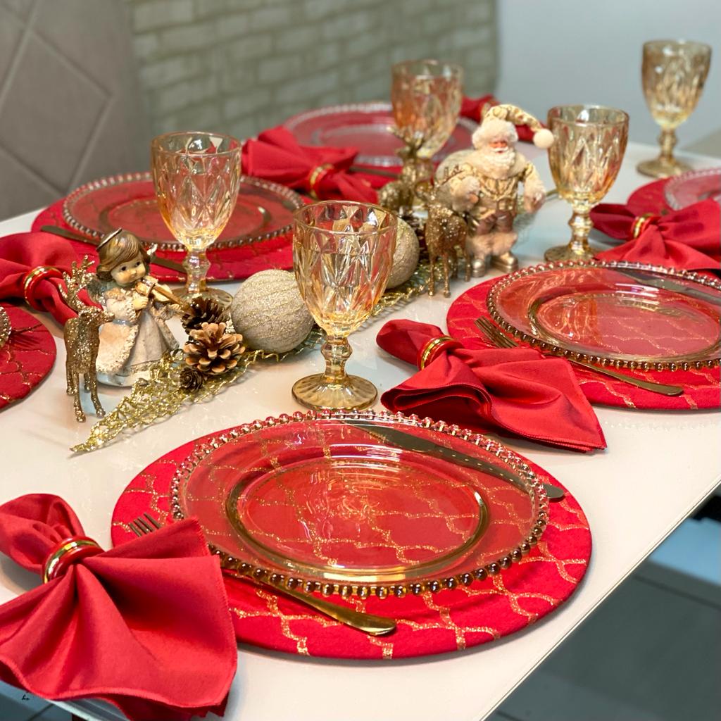 Kit Sousplat Mesa Posta Completa de Natal Natalino Vermelho e Dourado ...