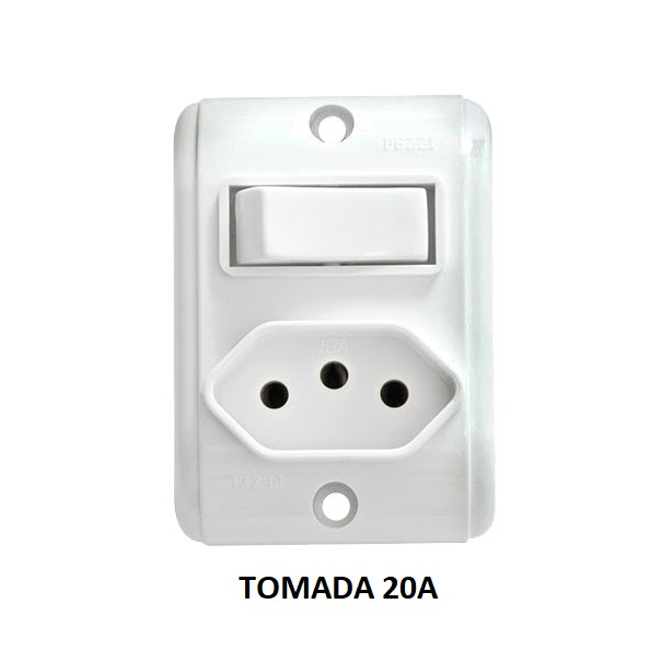 Interruptor Conjugado Pezzi Sobrepor Simples + Tomada 10A ou 20A Branco ...