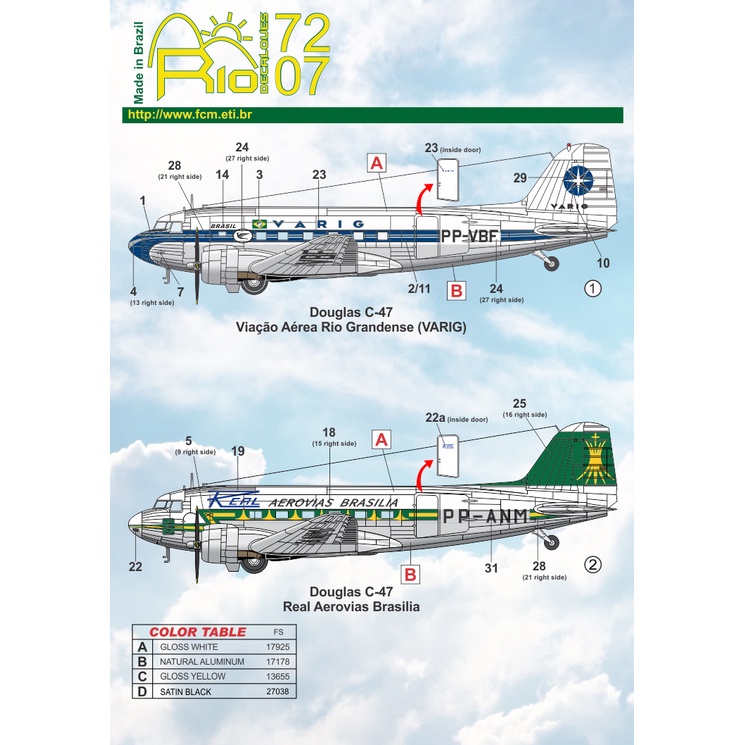Decalque RIO DC-3 C-47 Varig & Real Aerovias 1/72 Decal Plastimodelismo ...