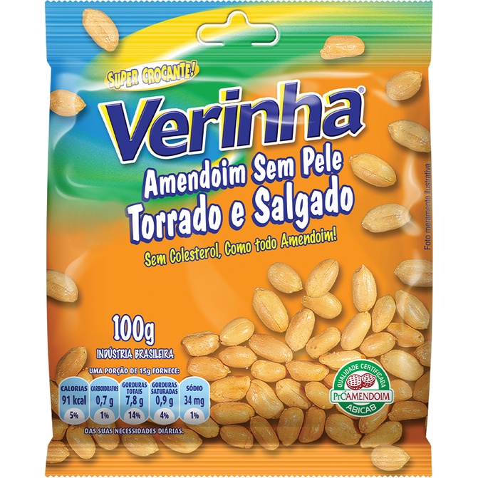 Amendoim sem Pele Torrado e Salgado Verinha 100g | Shopee Brasil