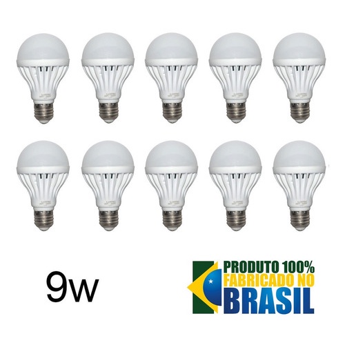 Kit 10 Lâmpada Led 9w Bulbo Soquete E27 Bivolt 6500k | Shopee Brasil