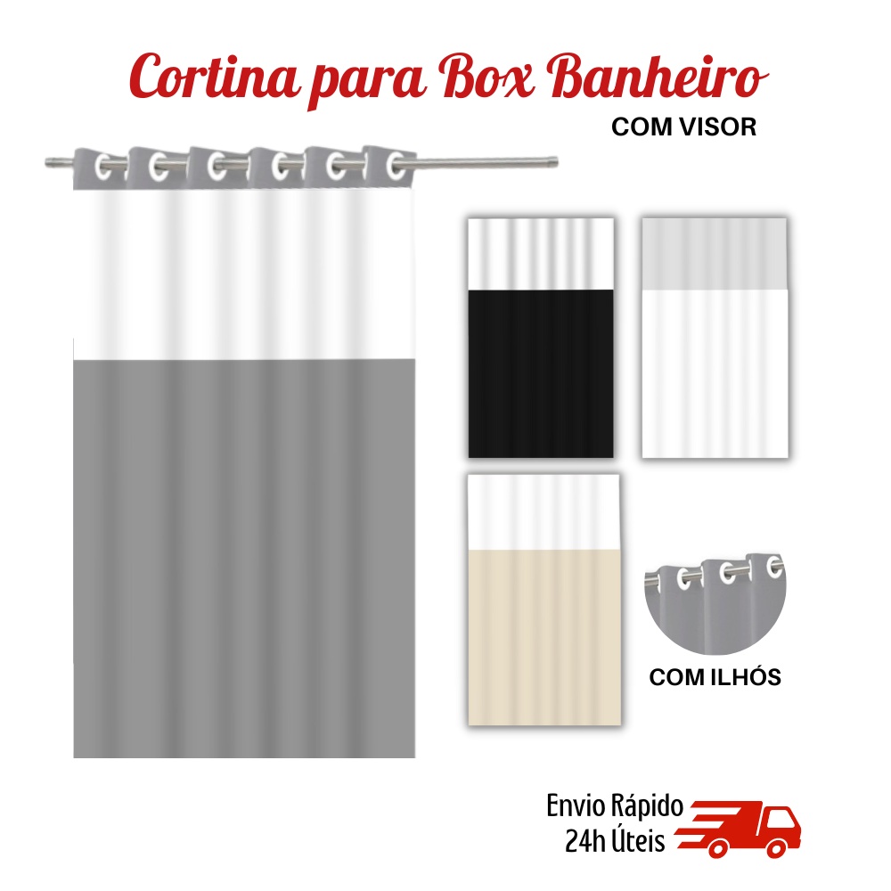 Cortina Box Banheiro com Visor e Ilhós Várias Cores em PVC | Shopee Brasil