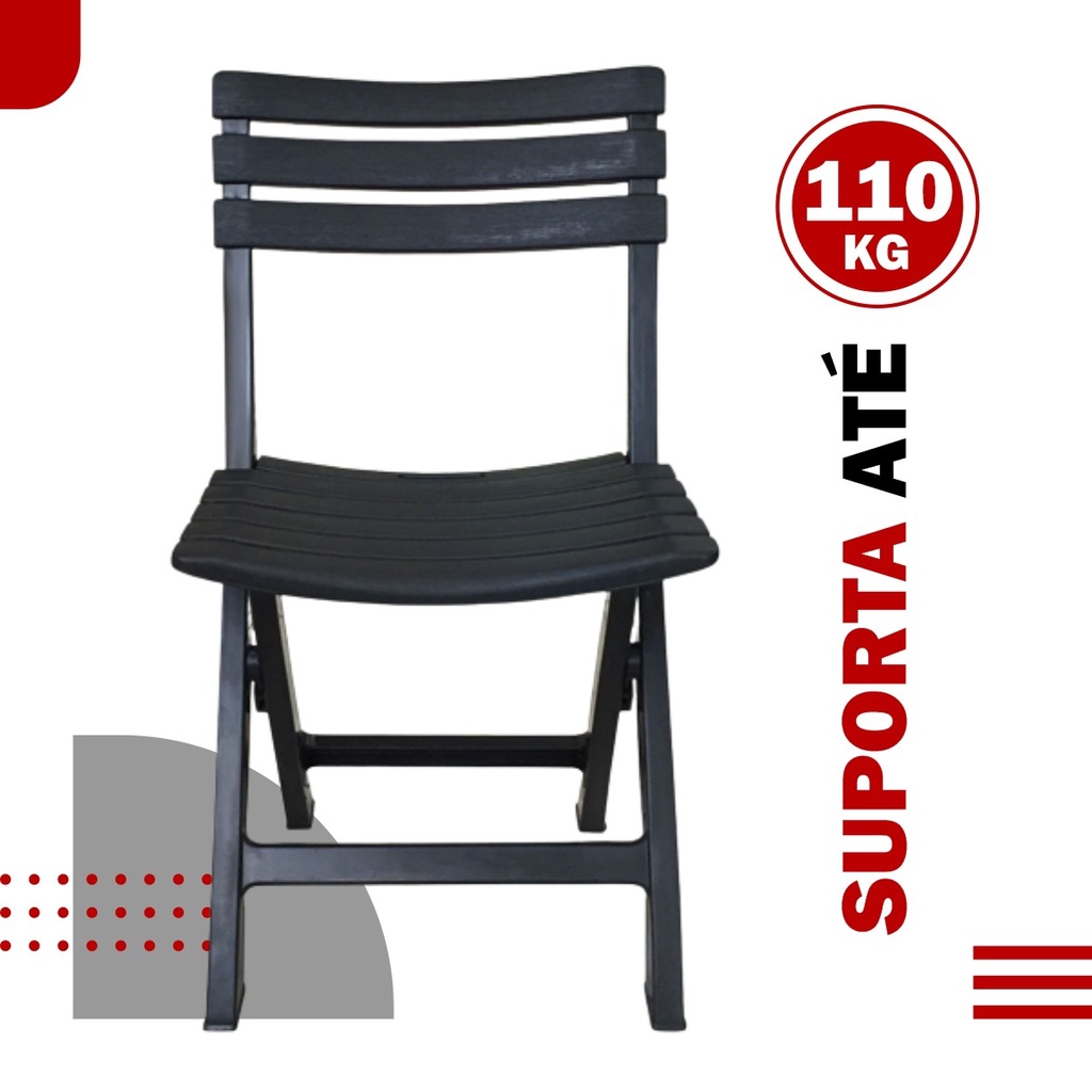 Cadeira Dobrável Área De Lazer, Bar Preta Suporta até 110kg Resistente ...