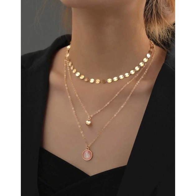 Mix colar 3 em 1 dourado de medalinhas | colares da moda | Shopee Brasil