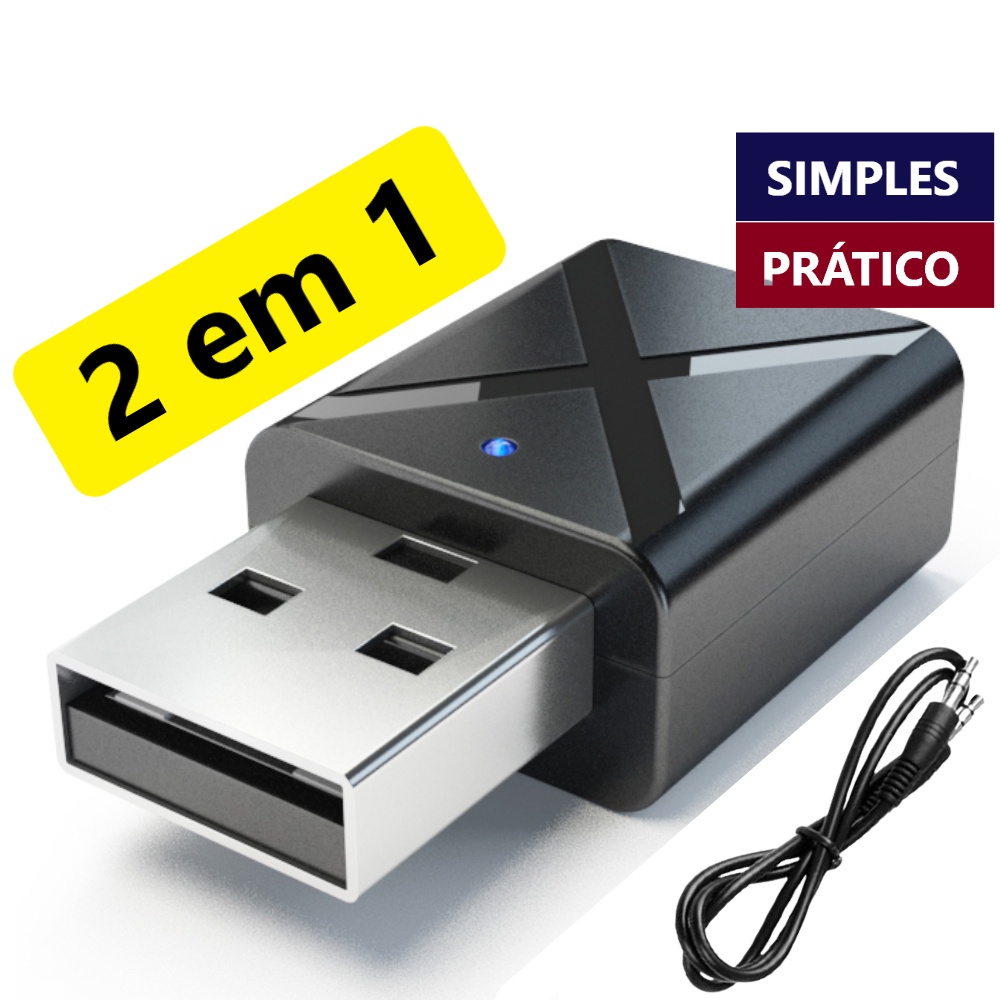Receptor e Transmissor de Audio Bluetooth Adaptador USB para TV, Carro ...