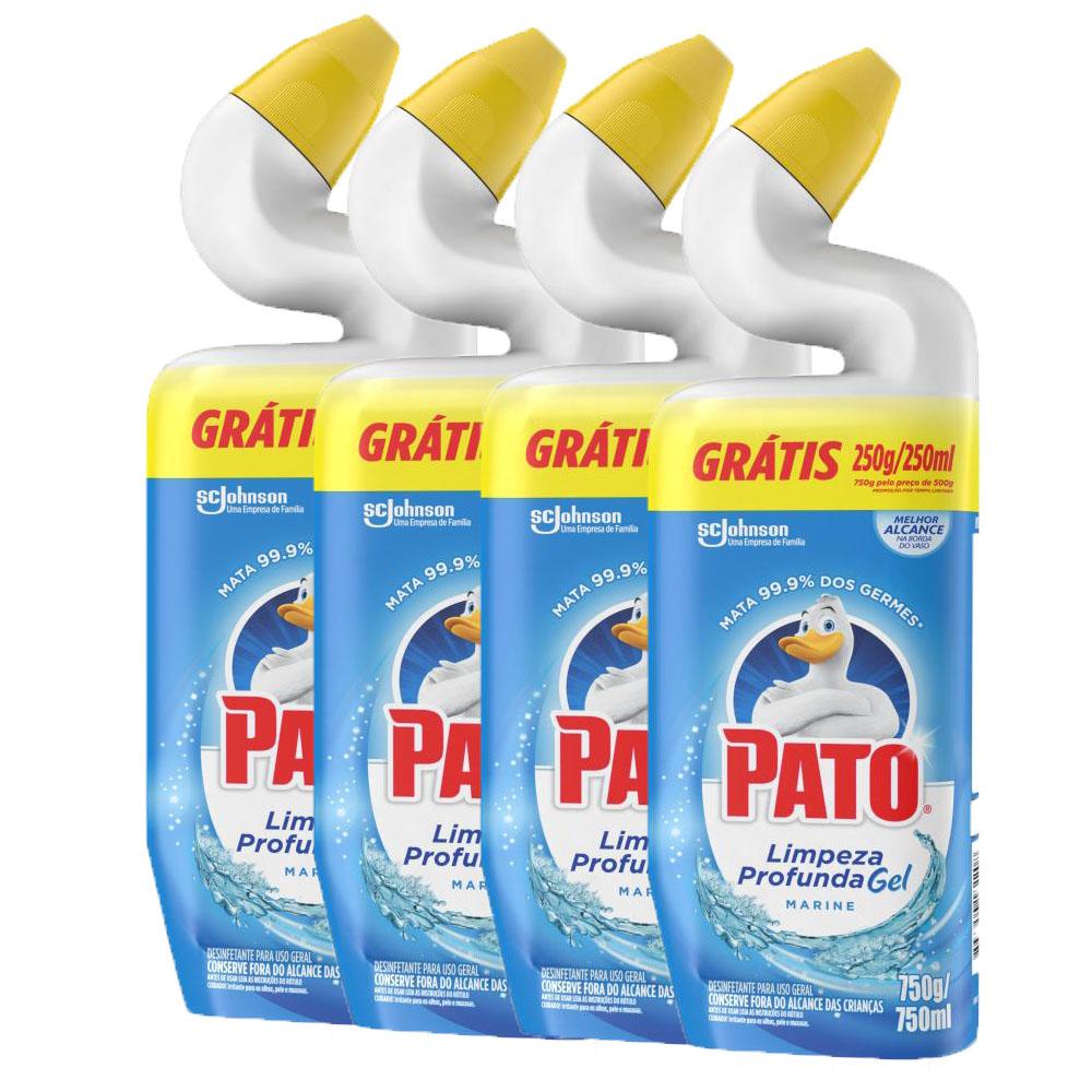 Kit 4 Limpadores Sanitário Pato Limpeza Profunda Gel Marine 750ml ...