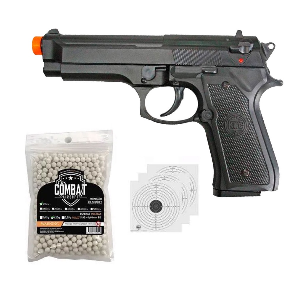 Kit Pistola Airsoft Kwc M92 Beretta Spring 6mm + 500 bbs | Shopee Brasil