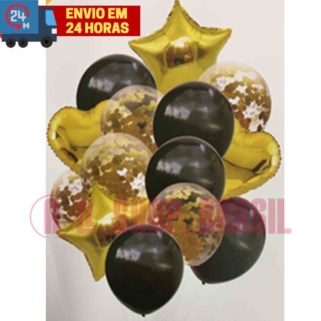 Kit Buque Balão 14 Peças Metalizado Bexiga Confete Arranjo Cores ...