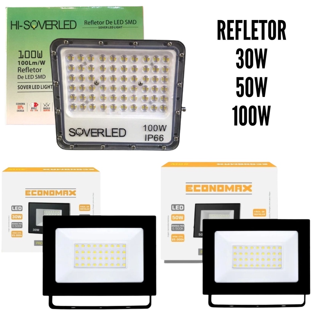 Refletor Led 30w, 50w ou 100w Holofote Bivolt Prova D'água IP66 Luz Branco Frio 6500k | Shopee ...